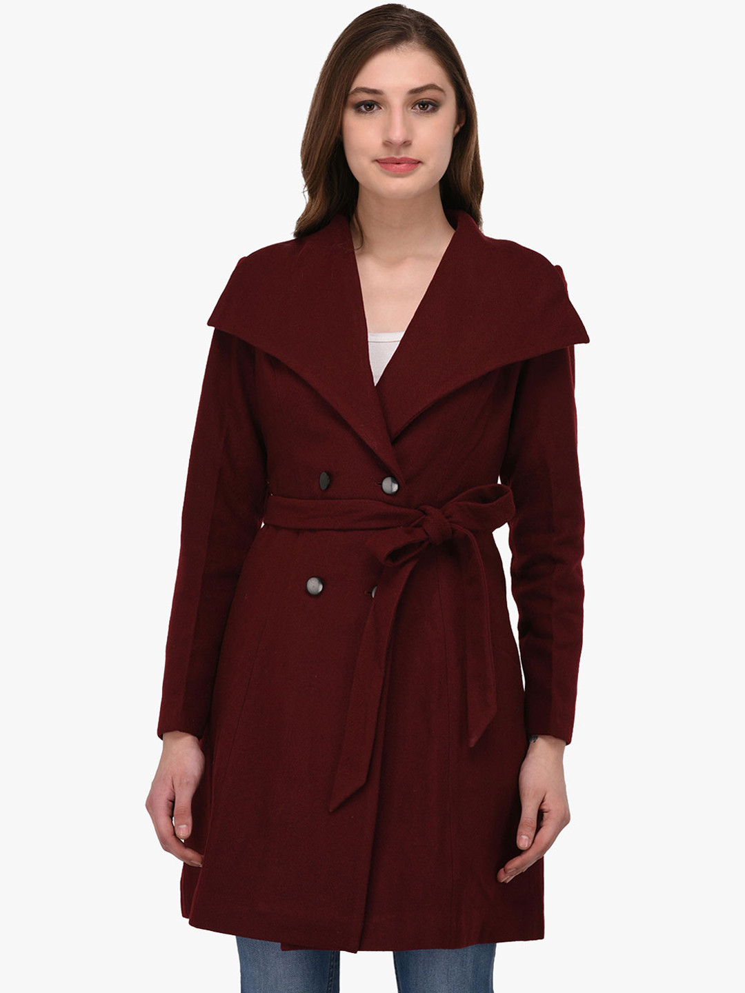 Buy Owncraft Maroon Longline Overcoat - Coats for Women 2345985 | Myntra