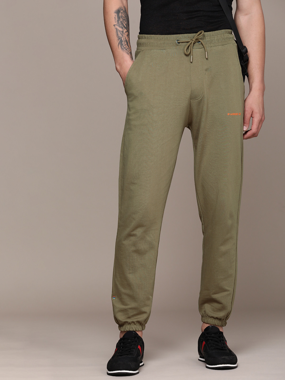 Buy FORCE IX Men Pure Cotton Solid Mid Rise Casual Relaxed Fit Jogger ...