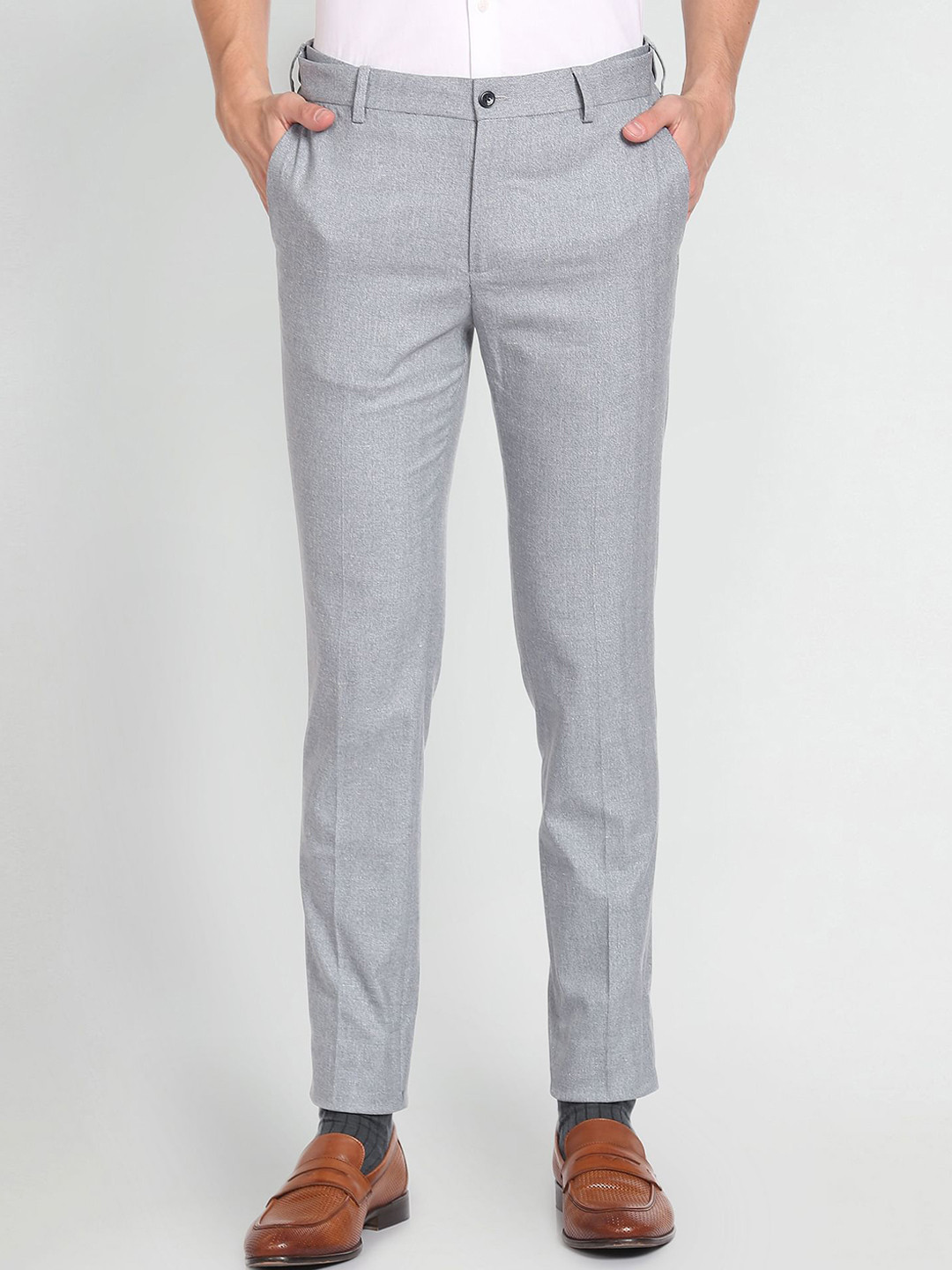 Buy Arrow New York Men Mid Rise Jackson Super Slim Fit Heathered ...