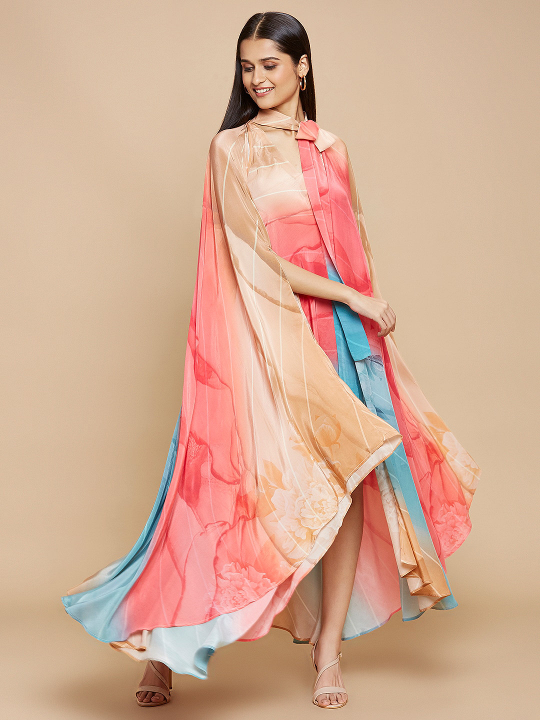 Buy Navyasa By Liva Abstract Printed Slit Sleeves Liva Maxi Dress ...