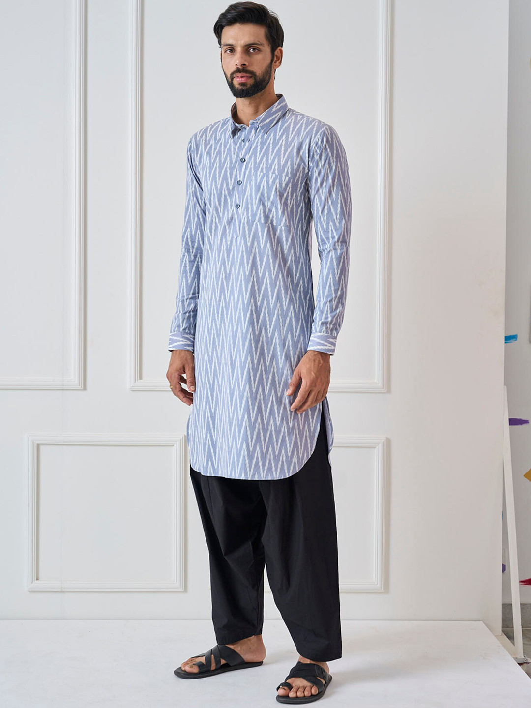 Buy See Designs Ethnic Motifs Printed Regular Pure Cotton Pathani Kurta ...