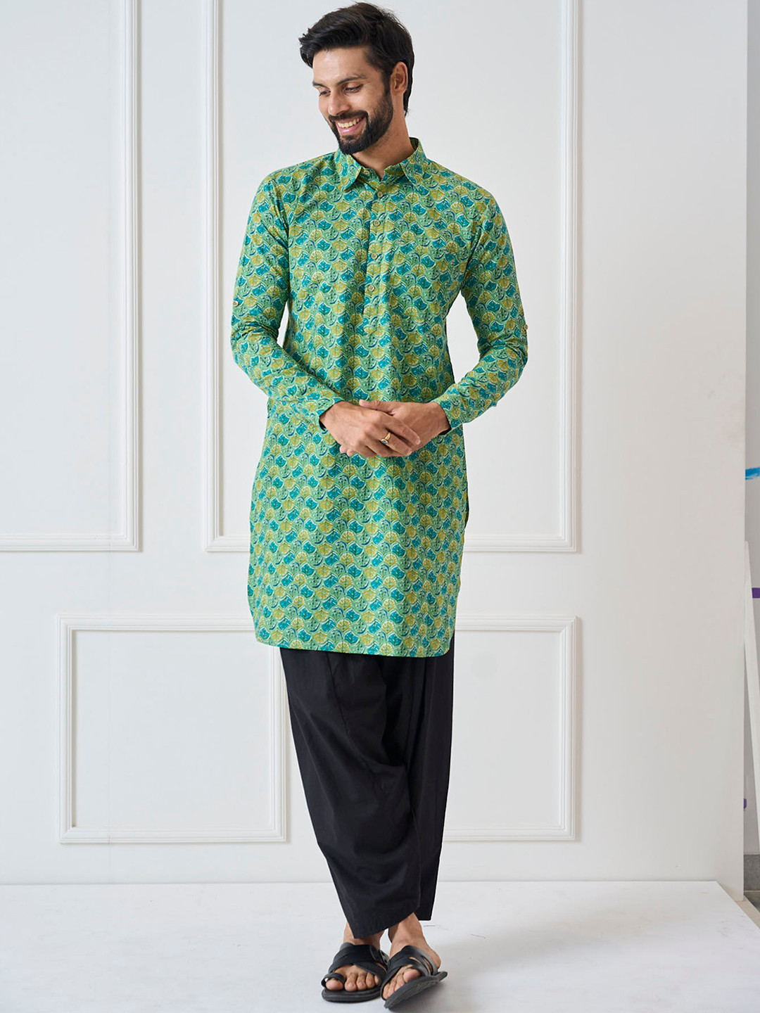 Buy See Designs Ethnic Motifs Printed Regular Pure Cotton Pathani Kurta ...