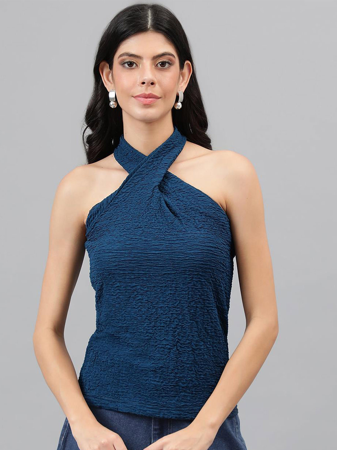 Buy Kotty Blue Self Design Sleeveless Top - Tops for Women 23464464 ...