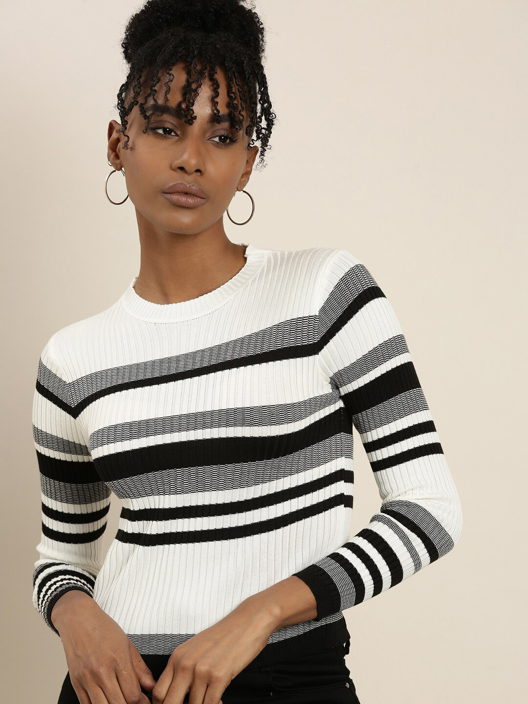 Buy SHOWOFF Striped Ribbed Fitted Top - Tops for Women 23470636 | Myntra