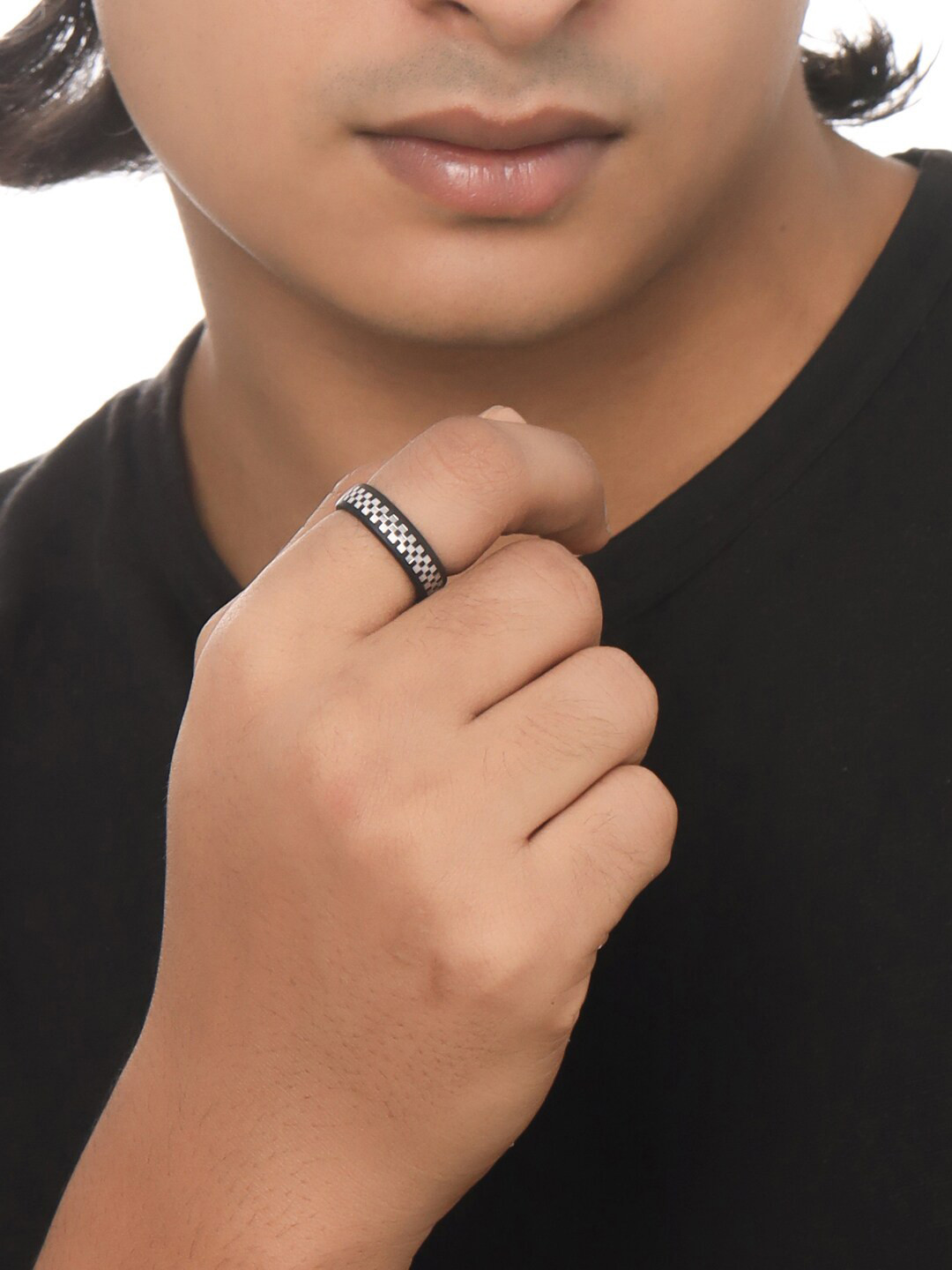 Buy NVR Men Black Rhodium Plated Band Style Finger Ring - Ring for ...