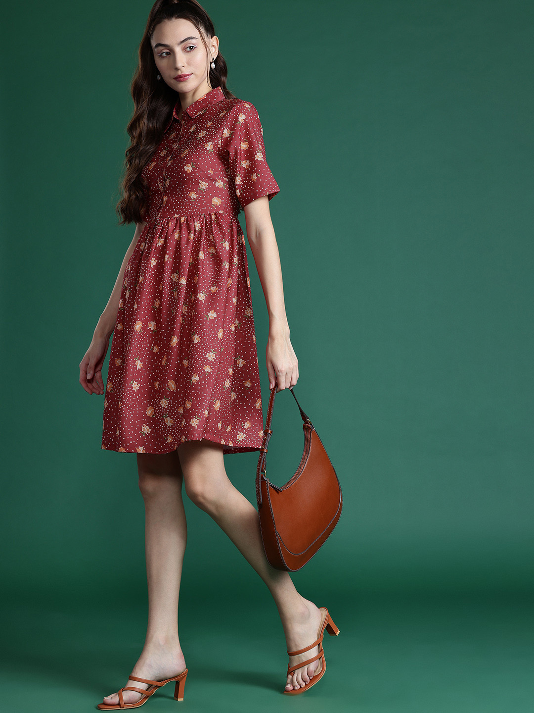 Buy DressBerry Floral Printed Gathered Shirt Dress - Dresses for Women ...