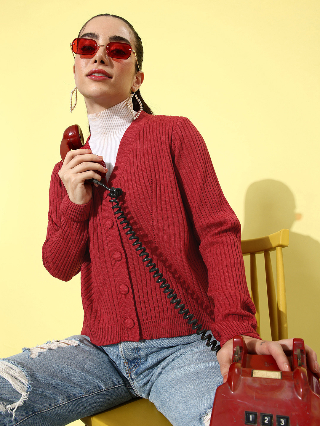 Buy Mast & Harbour Ruddy Red V Neck Solid Fascination Infatuation Body ...