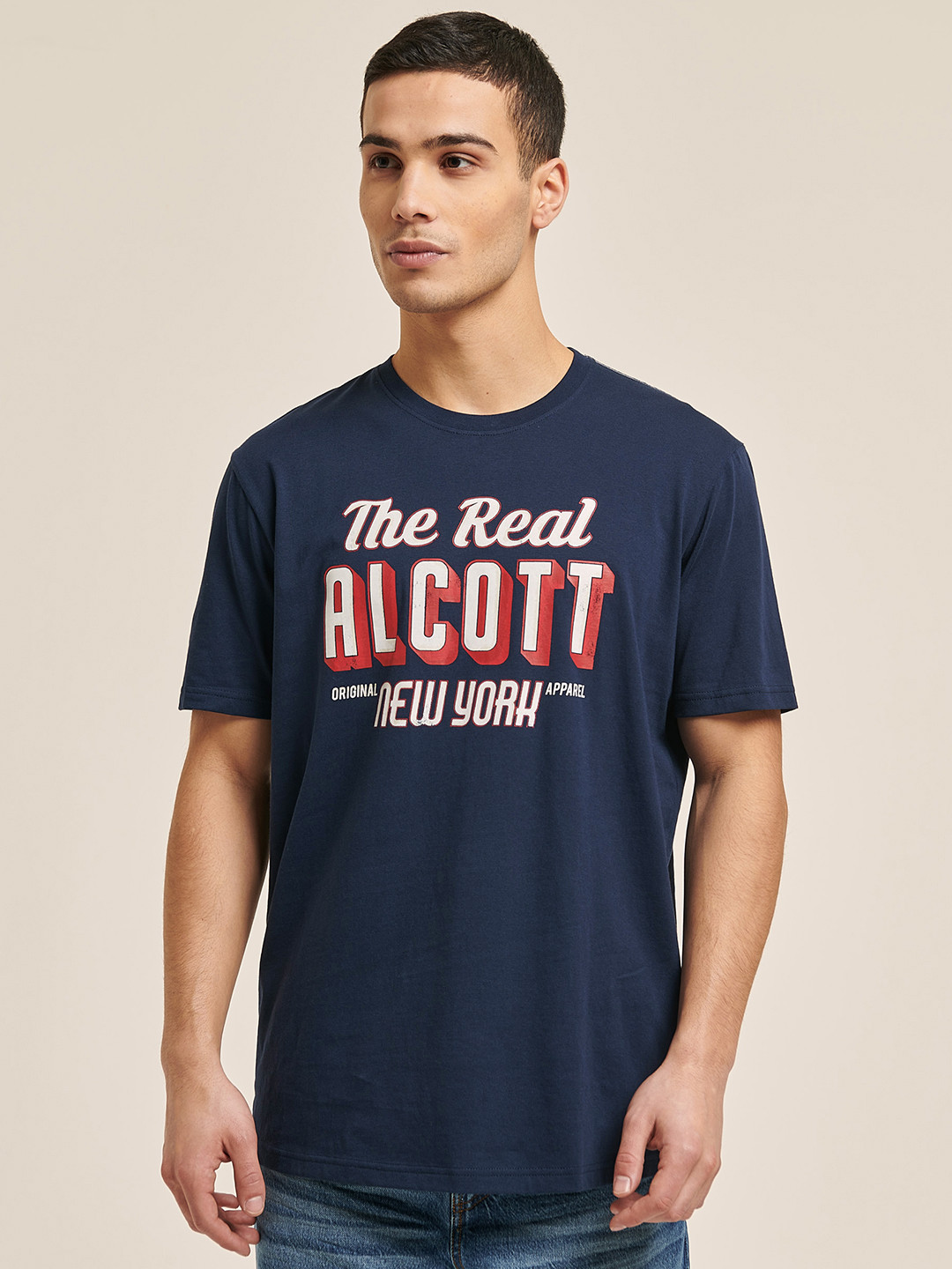 Buy ALCOTT Men Brand Logo Print Pure Cotton T Shirt - Tshirts for Men ...