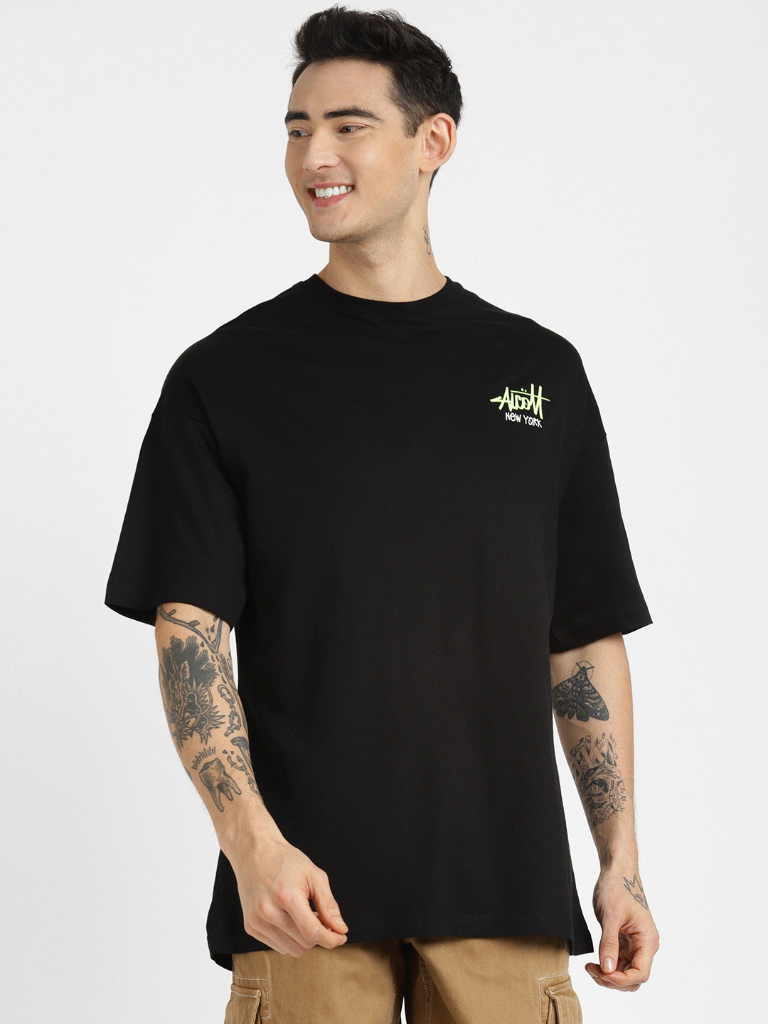 Buy ALCOTT Brand Logo Printed Drop Shoulders Pure Cotton T Shirt ...