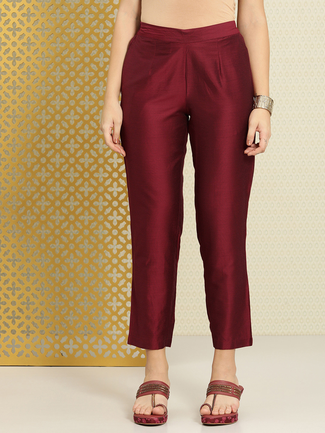 Buy House Of Pataudi Women Solid Rozana Ethnic Trousers - Trousers for ...