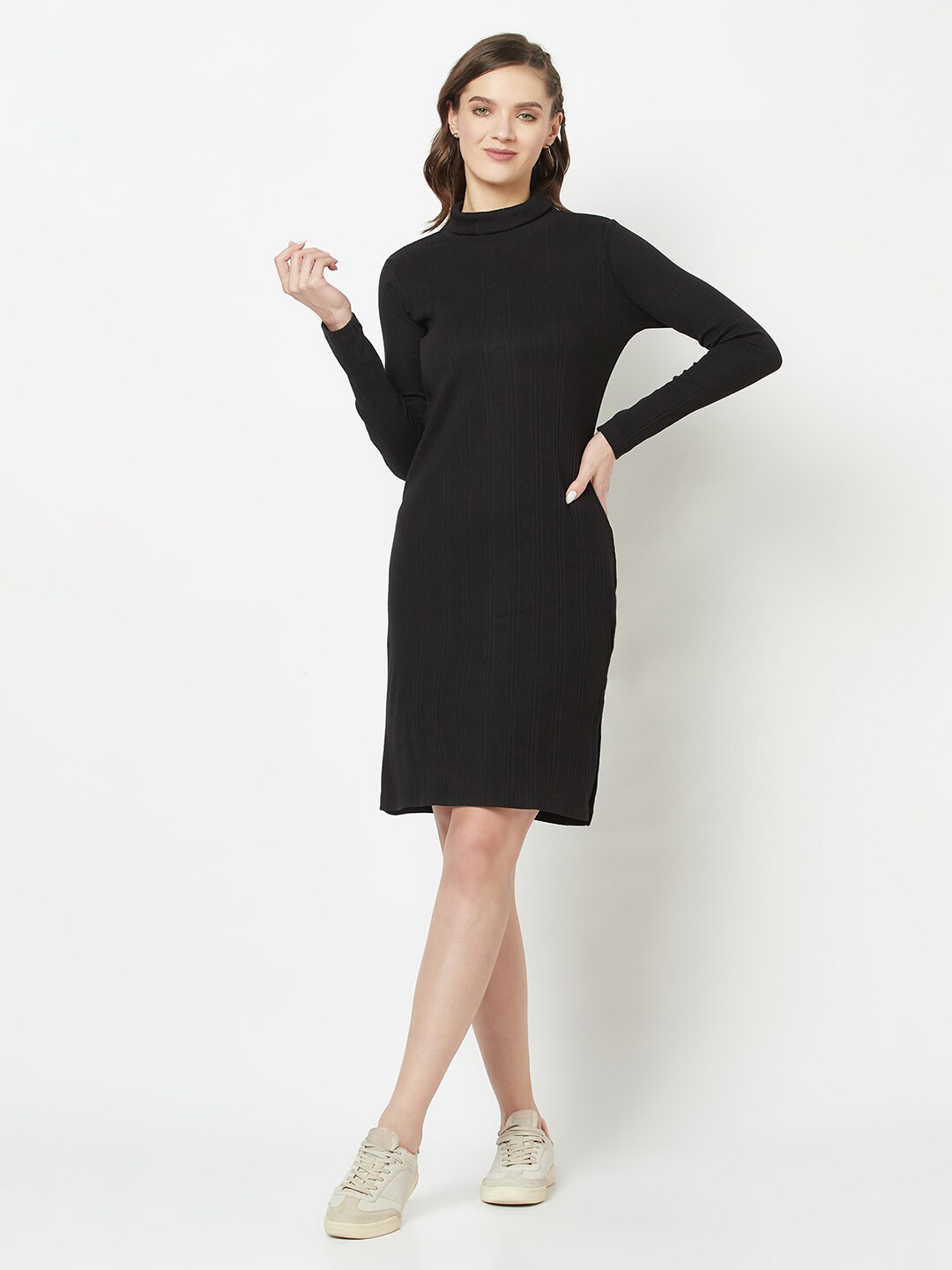 Buy GLITO Solid High Neck Full Sleeve Sheath Dress - Dresses for Women ...