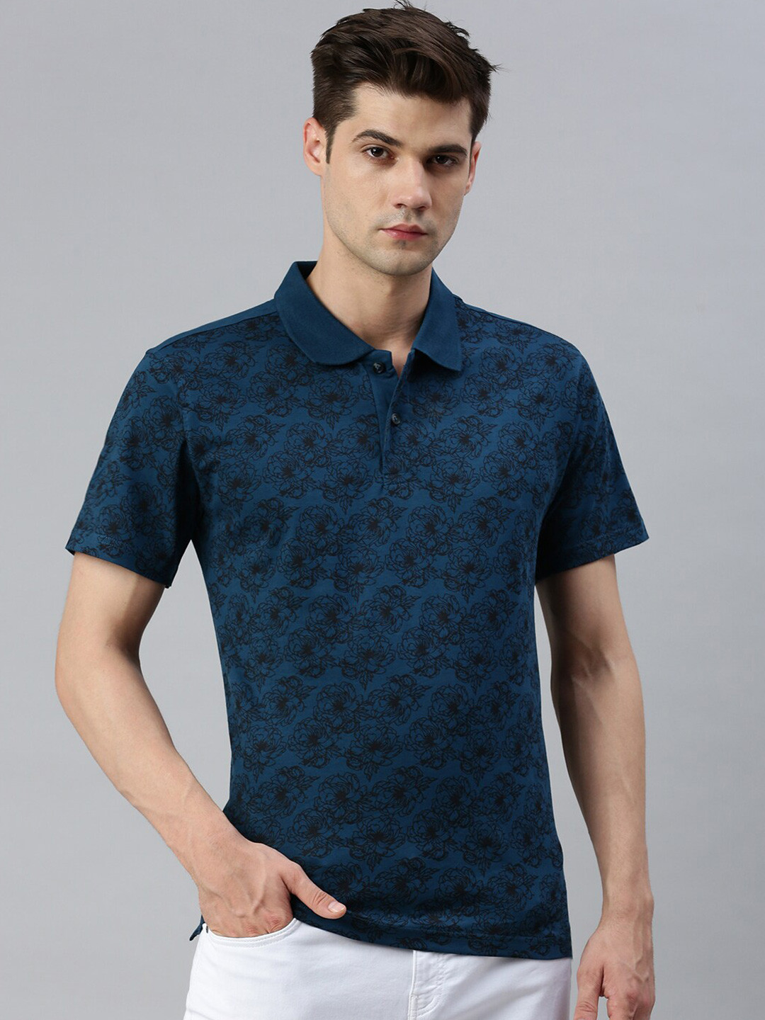 Buy Kryptic Floral Printed Polo Collar Pure Cotton T Shirt - Tshirts ...