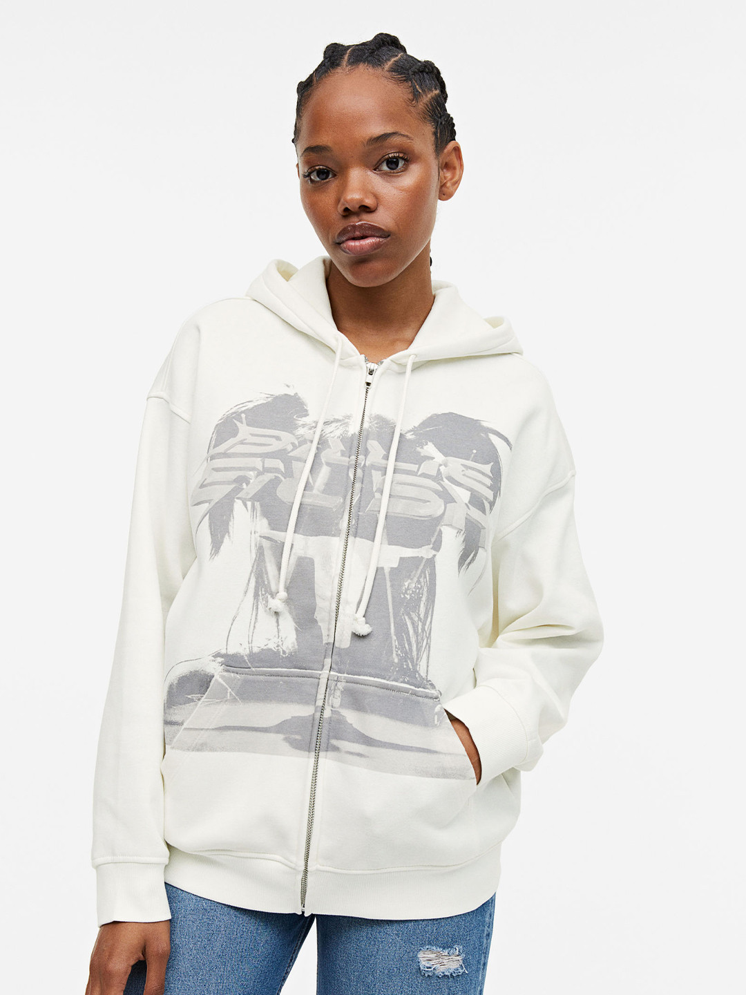 Buy H&M Oversized Printed Zip Through Hoodie - Sweatshirts for Women 23486188 | Myntra