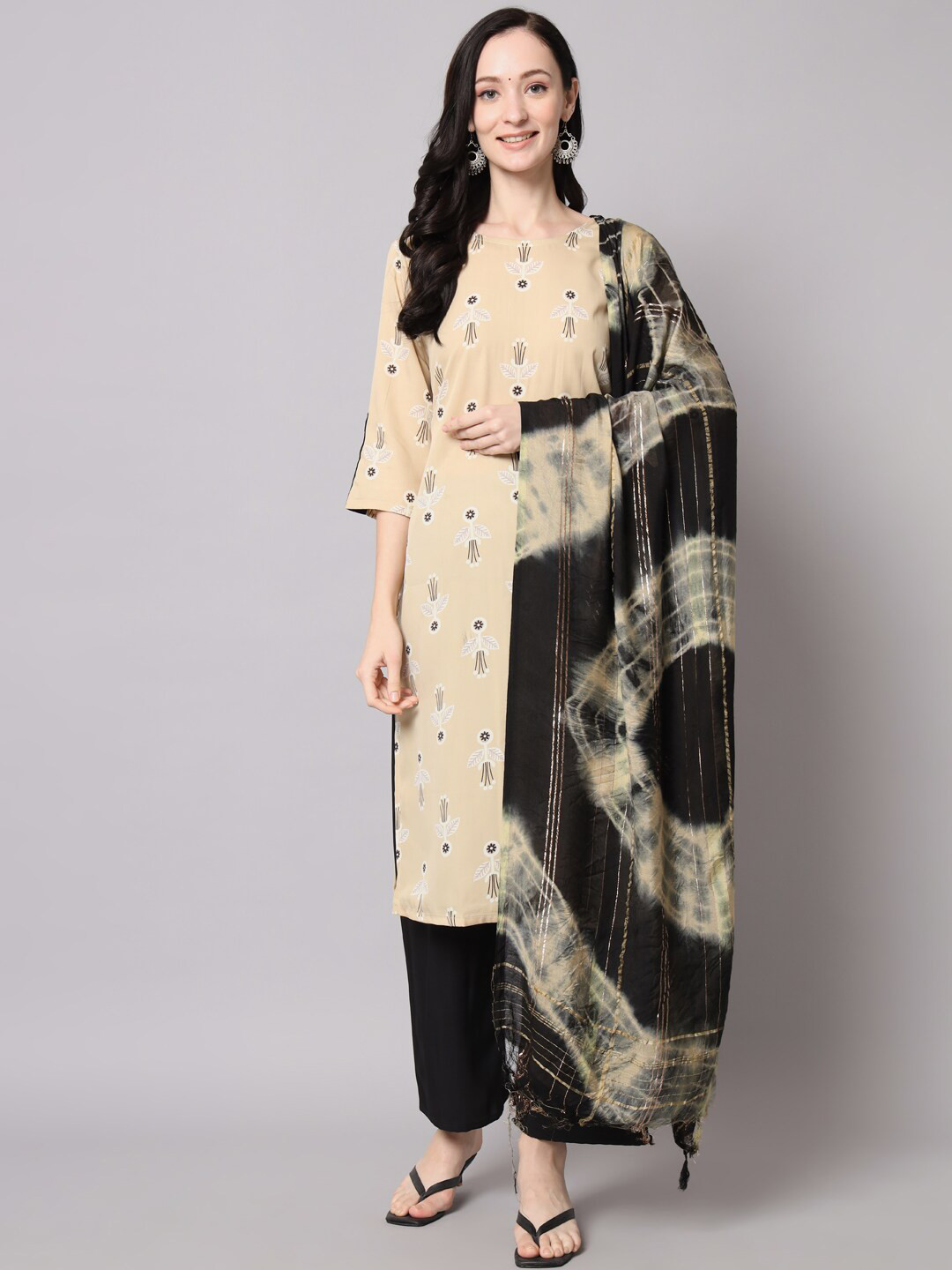 Buy KALINI Floral Printed Regular Kurta With Trousers & Dupatta - Kurta ...