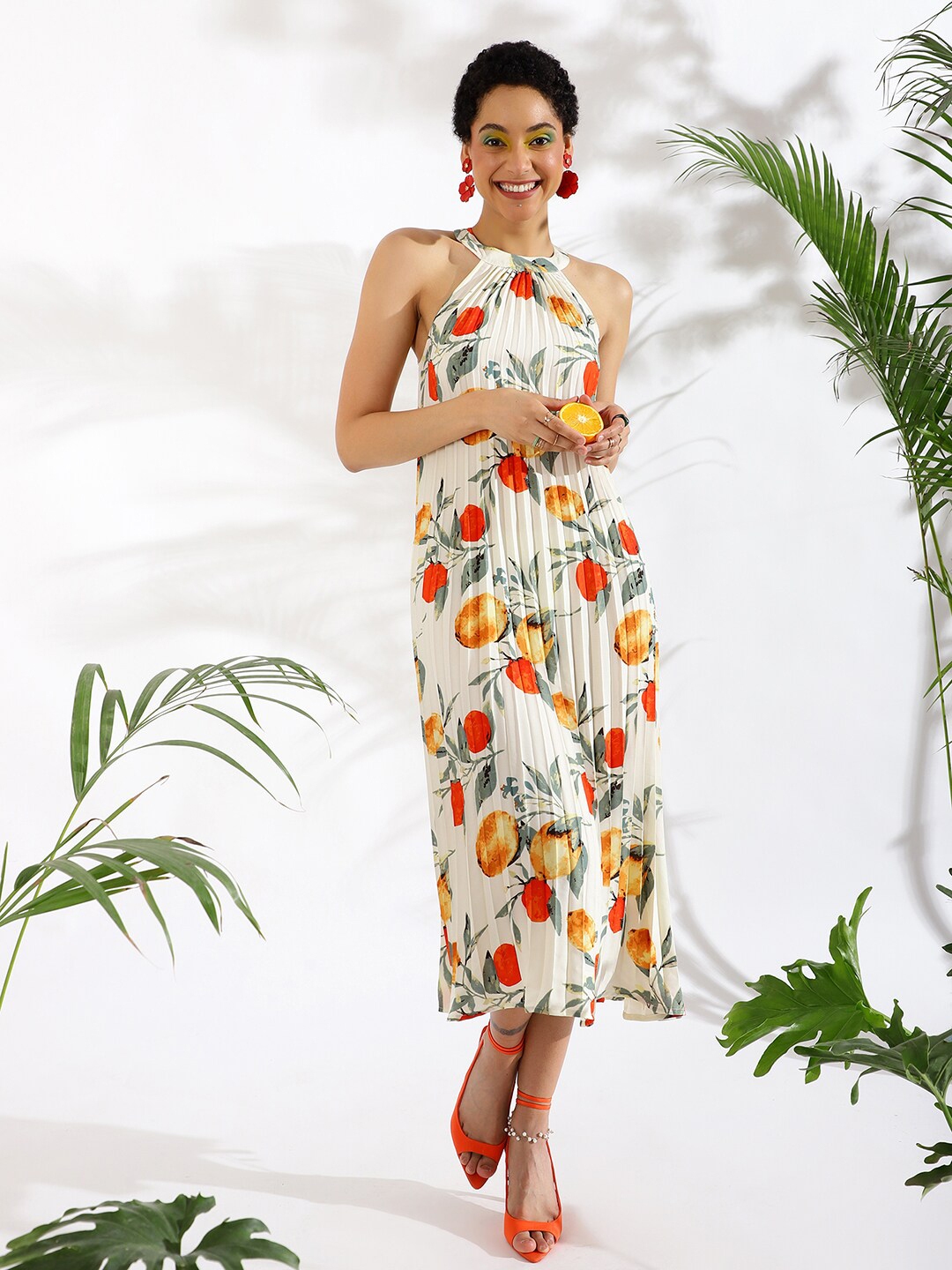 Buy KASSUALLY White Floral Print Halter Neck A Line Midi Dress ... Buy KASSUALLY White Floral Print Halter Neck A Line Midi Dress ...