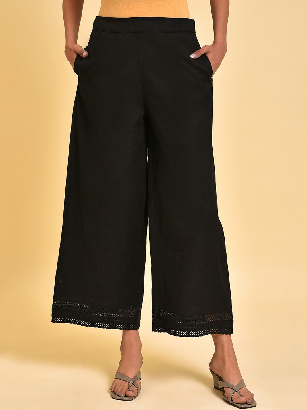 Buy W Women Black Mid Rise Culottes - Trousers for Women 23494422 | Myntra