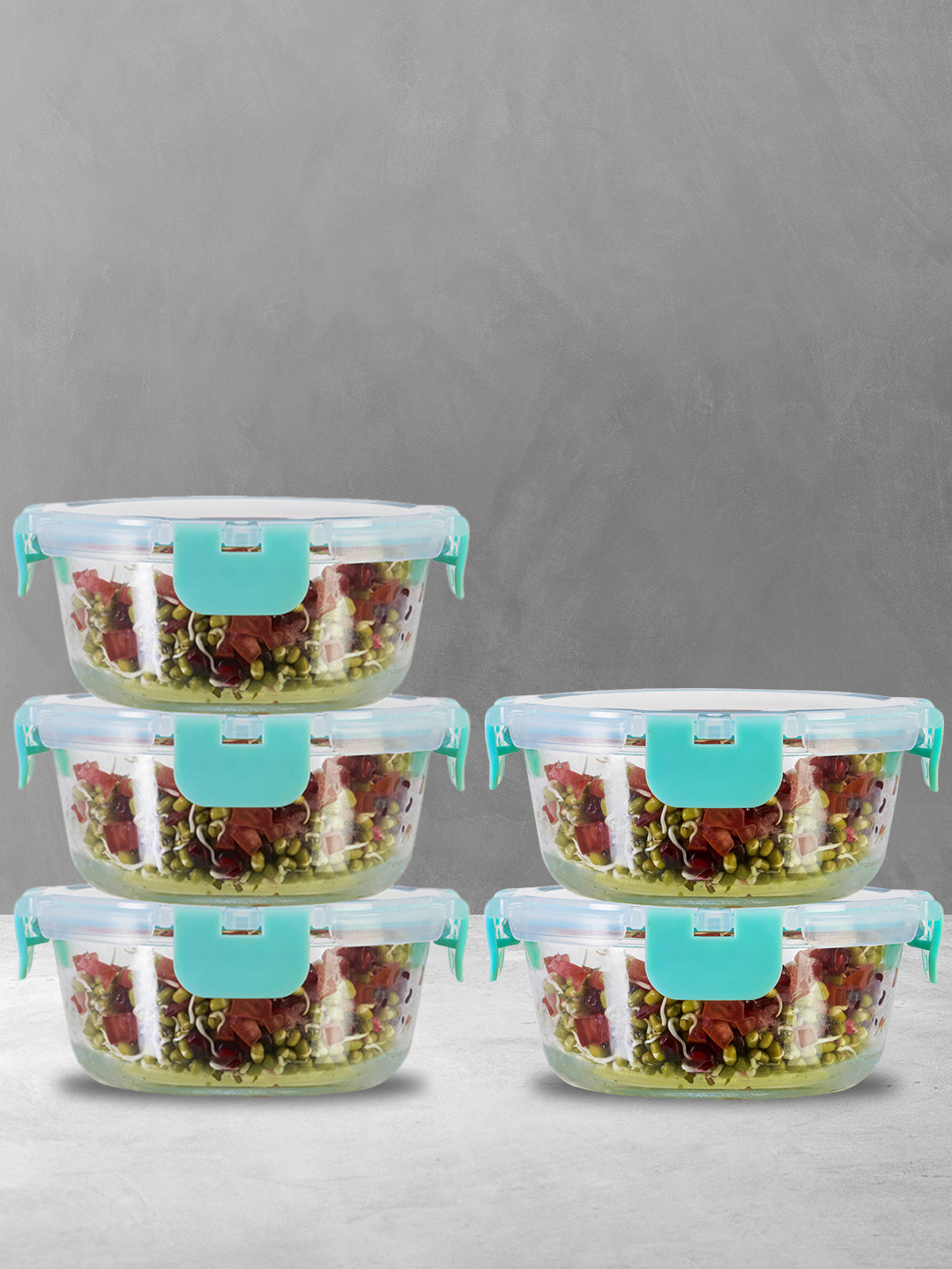 Buy Allo FoodSafe Set Of 5 Microwave Safe Fridge Storage Round Glass ...