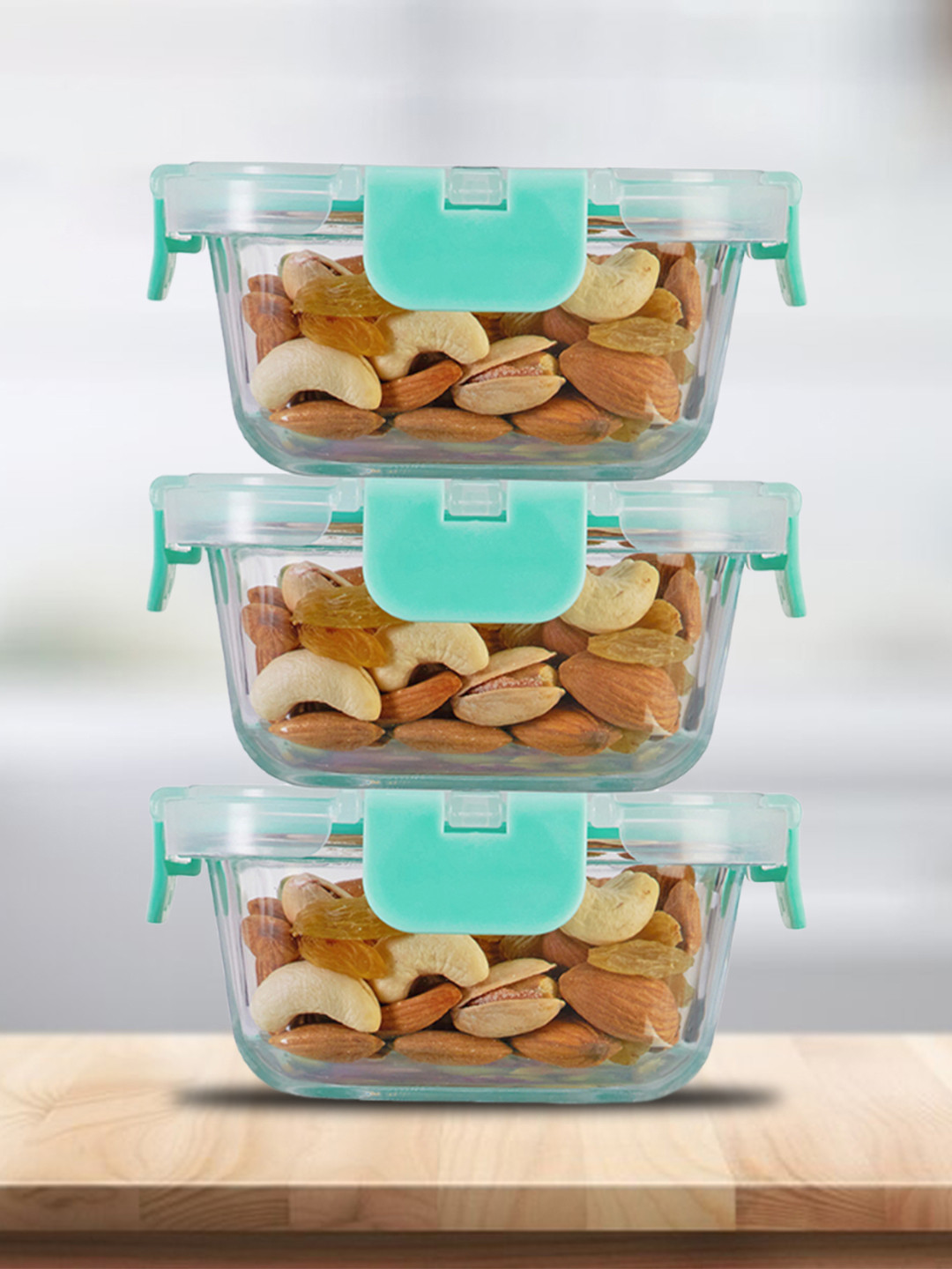 Buy Allo 3 Pieces Square Food Safe Microwave Safe Glass Containers For ...