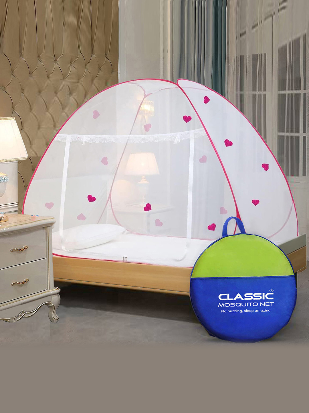 Buy Classic Mosquito Net White & Pink Printed Single Size Bed Mosquito ...