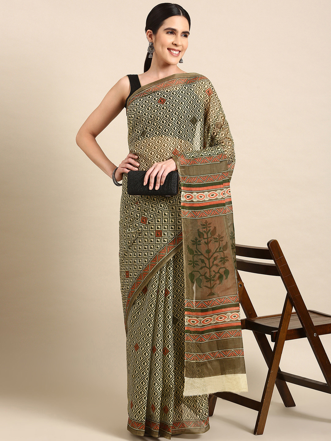 Buy SHANVIKA Geometric Print Pure Cotton Saree - Sarees for Women ...