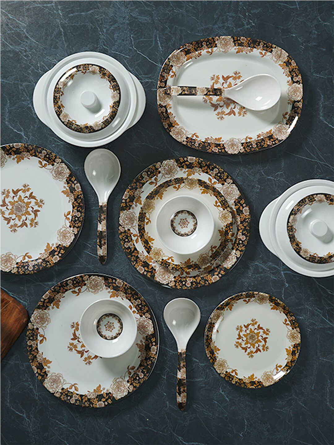 Buy CDI White & Black 33 Pieces Ethnic Motifs Printed Melamine Glossy ...