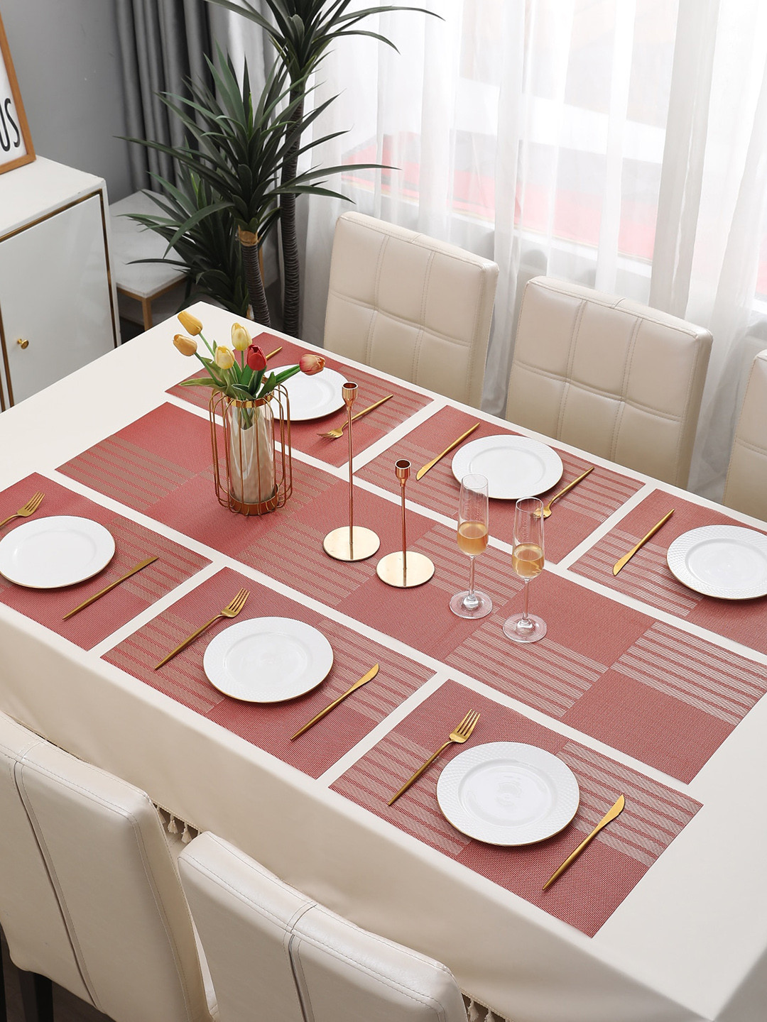 Buy HOKIPO 6 Pieces Red Striped Table Placemats With 1 Runner - Table ...