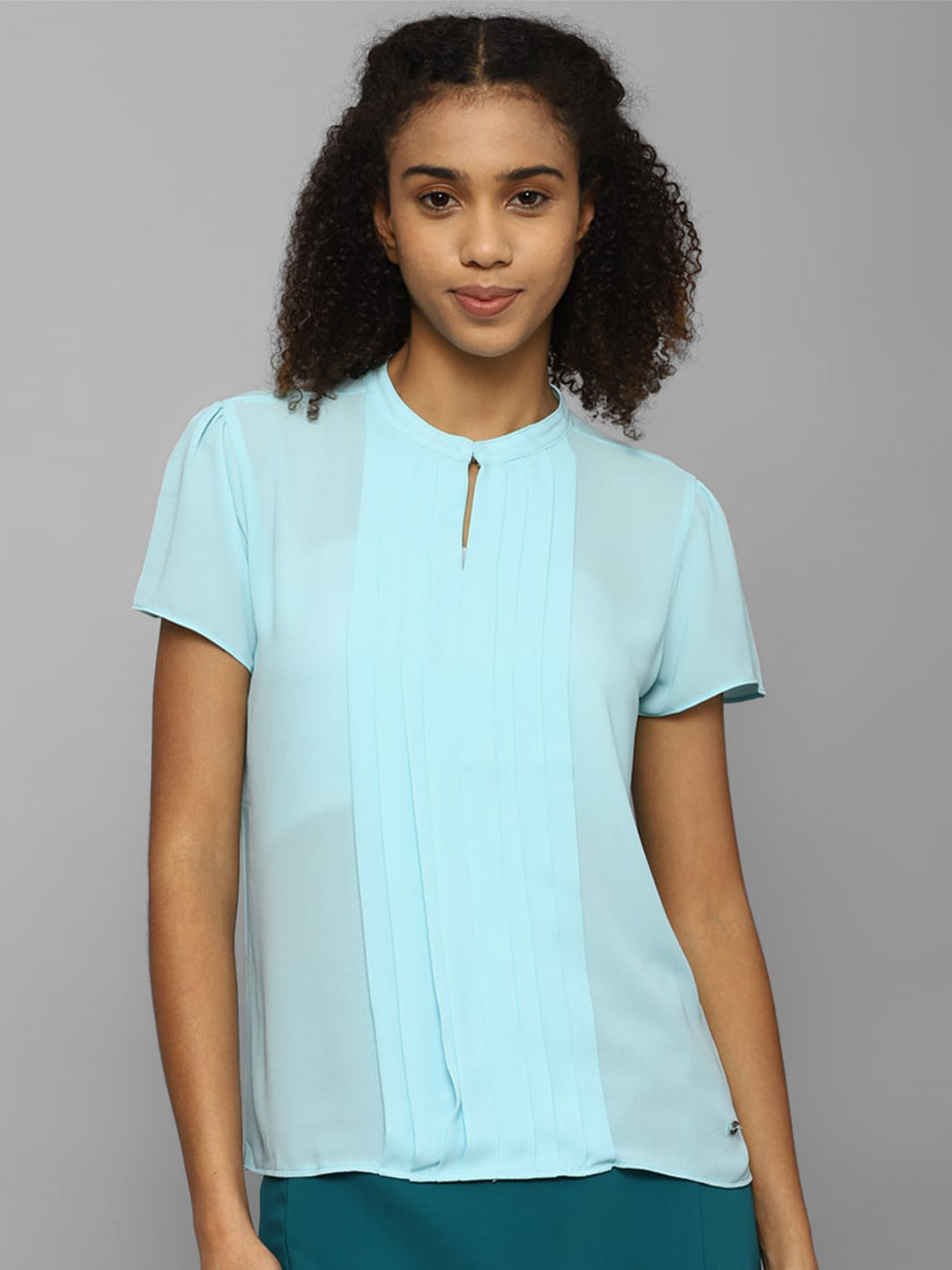 Buy Allen Solly Woman Keyhole Neck Puff Sleeves Accordion Pleated ...