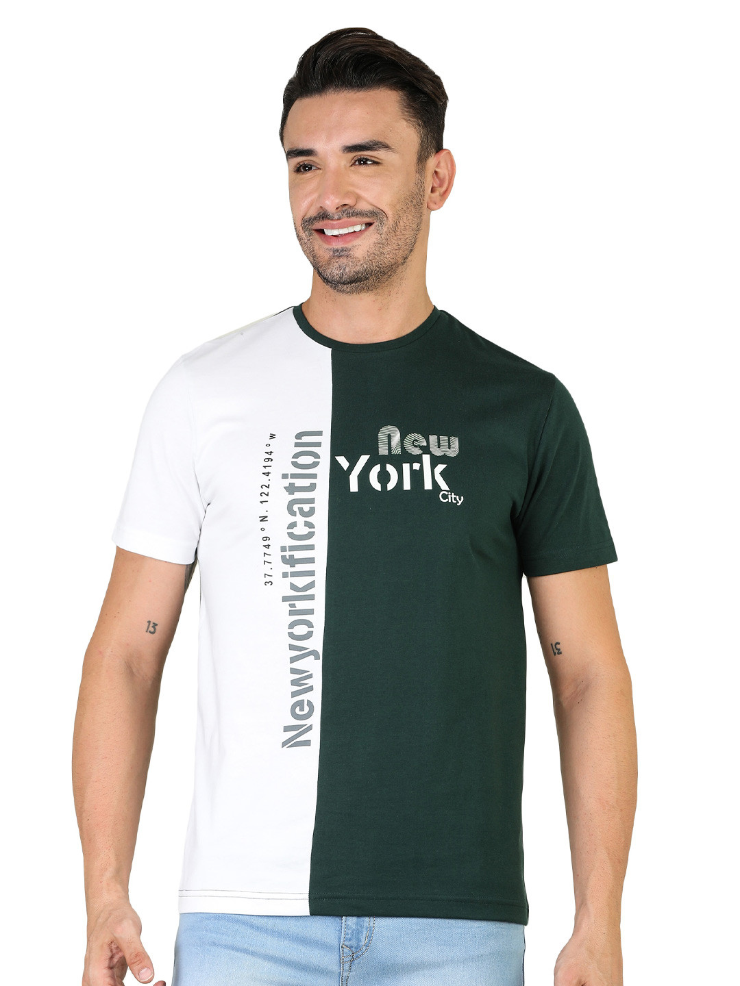 Buy TQS Colourblocked Typography Slim Fit Opaque Cotton T Shirt ...