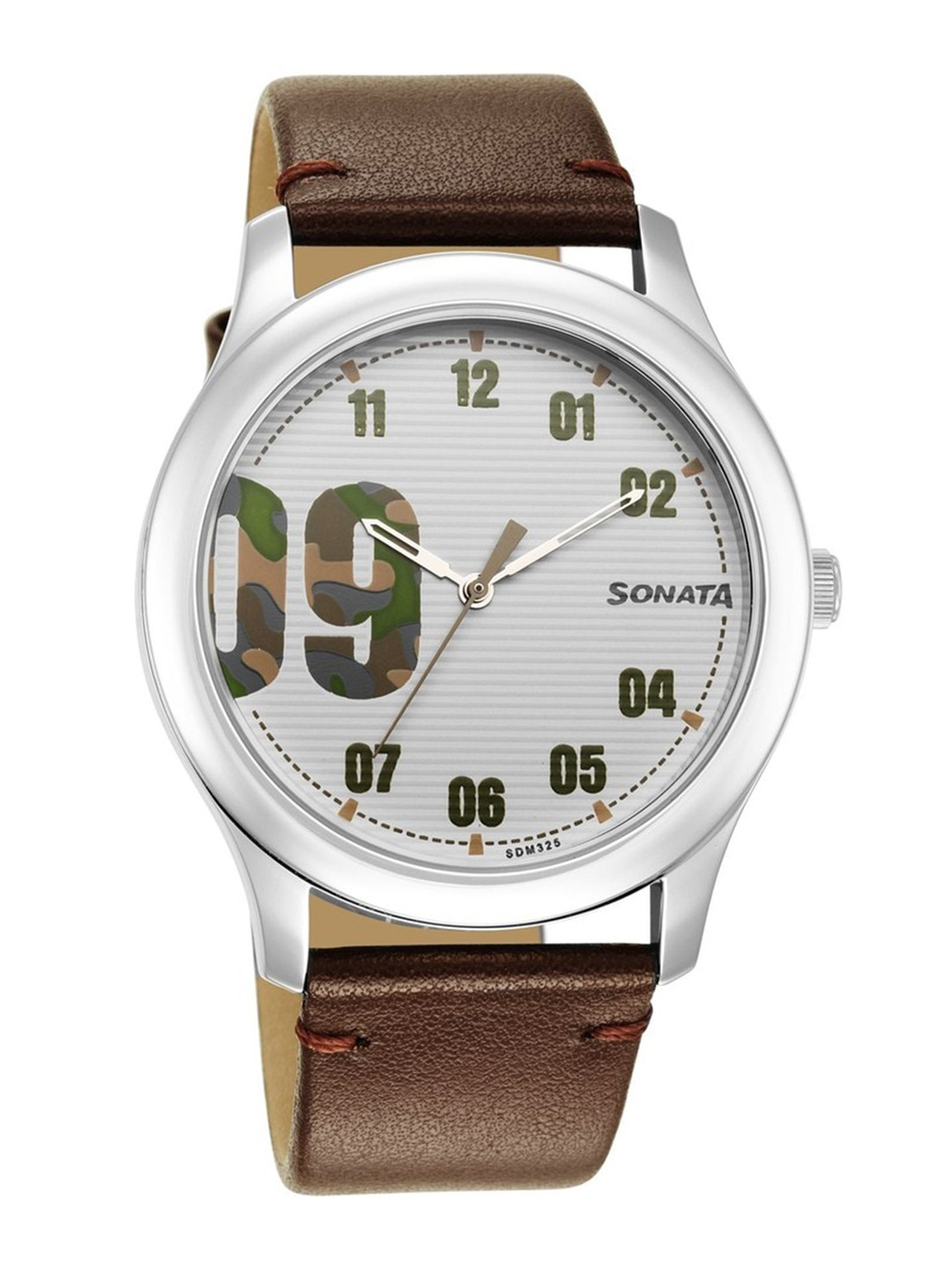 Buy Sonata Men White Brass Printed Dial & Leather Straps Analogue Watch ...