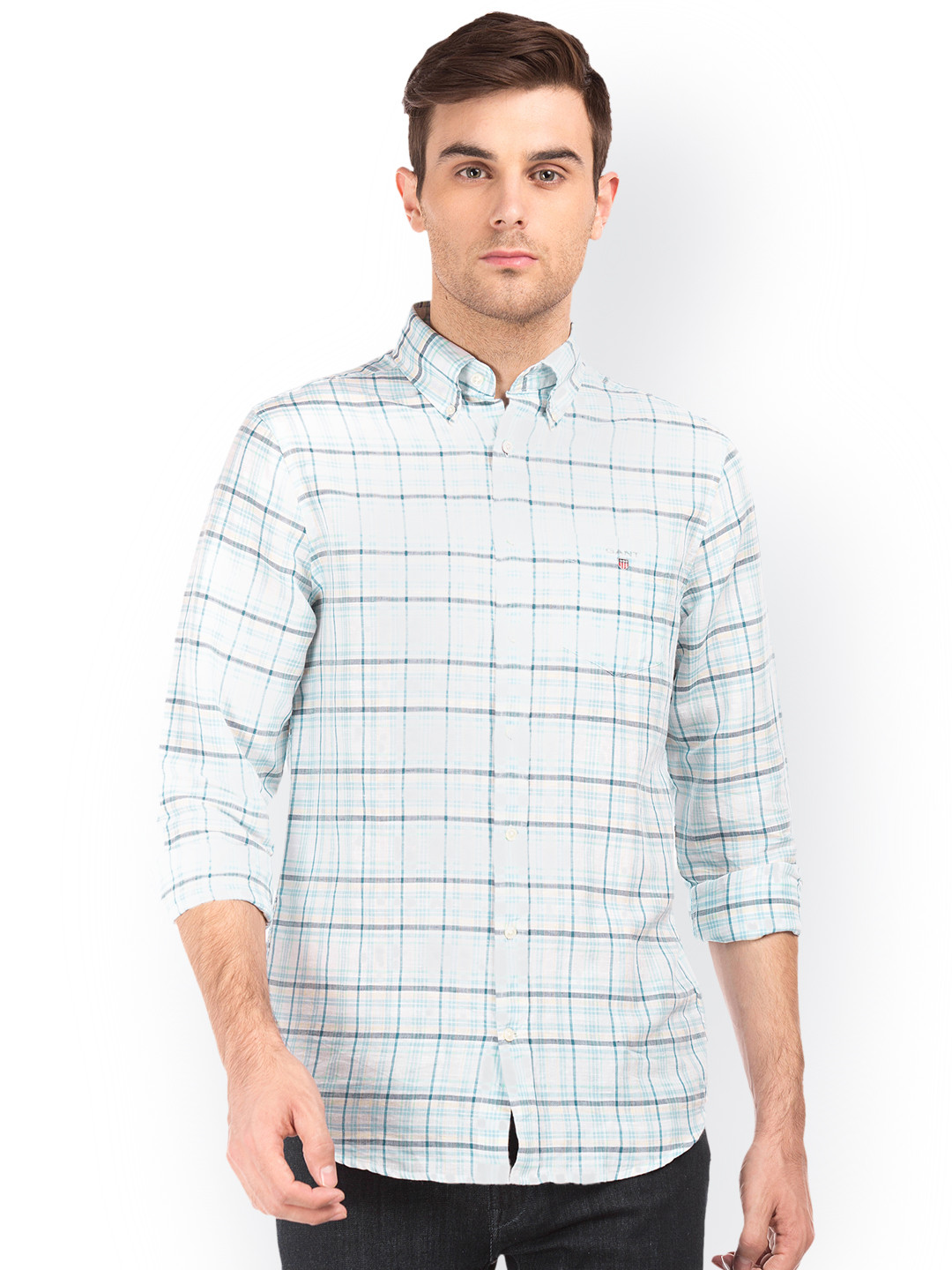 Buy GANT Men White & Blue Regular Fit Checked Casual Shirt - Shirts for ...