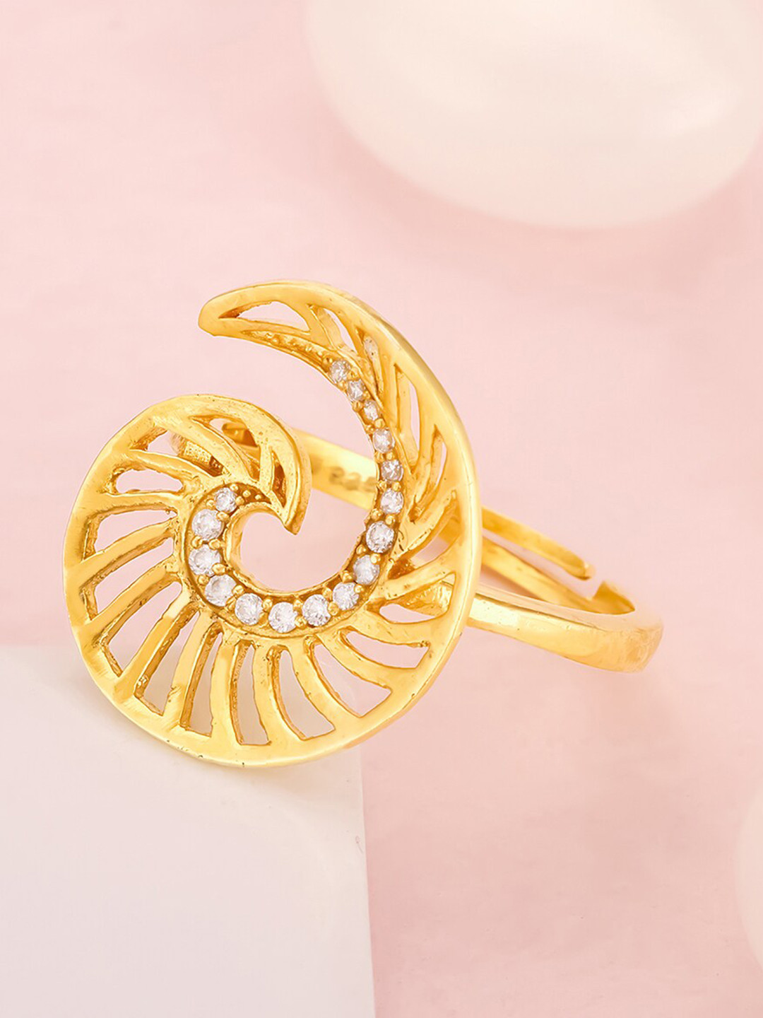 Buy GIVA Gold Plated 925 Sterling Silver Golden Whirling Winds Ring ...