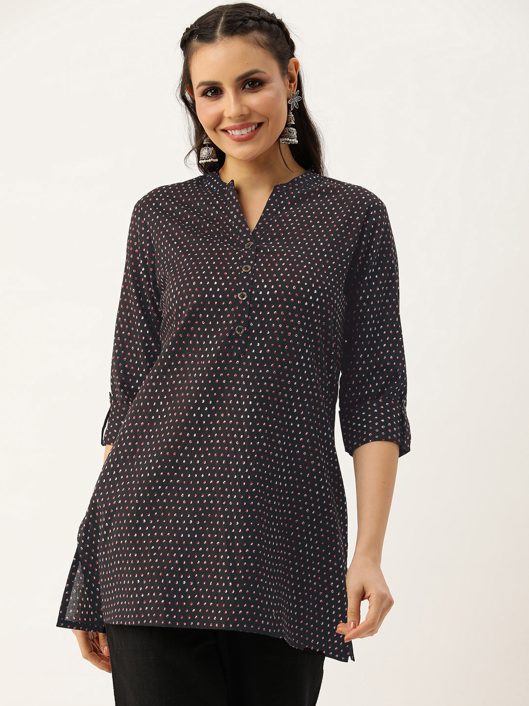 Buy AMUKTI Abstract Print Mandarin Collar Printed Ethnic Tunic - Tunics for Women 23521218 | Myntra