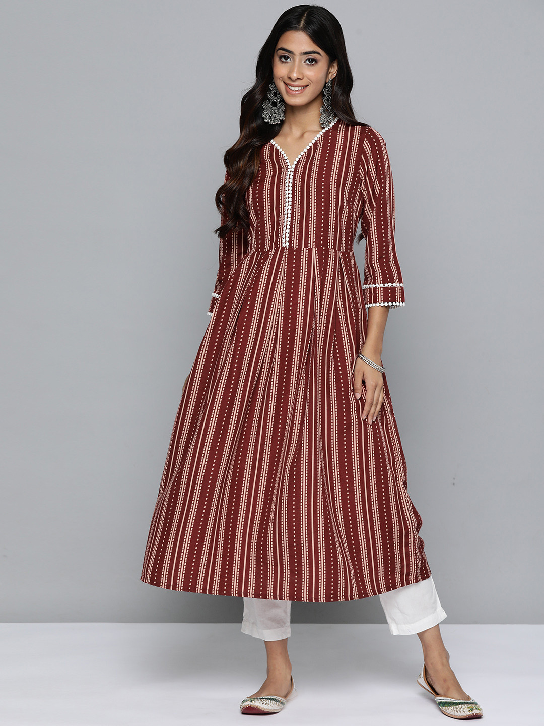 Buy HERE&NOW Striped Sweetheart Neck Kurta - Kurtas for Women 23523212 ...