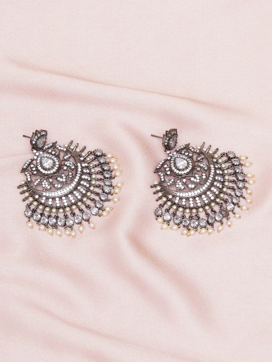 Buy RITU SINGH Rhodium Plated Contemporary Chandbalis Earrings ...