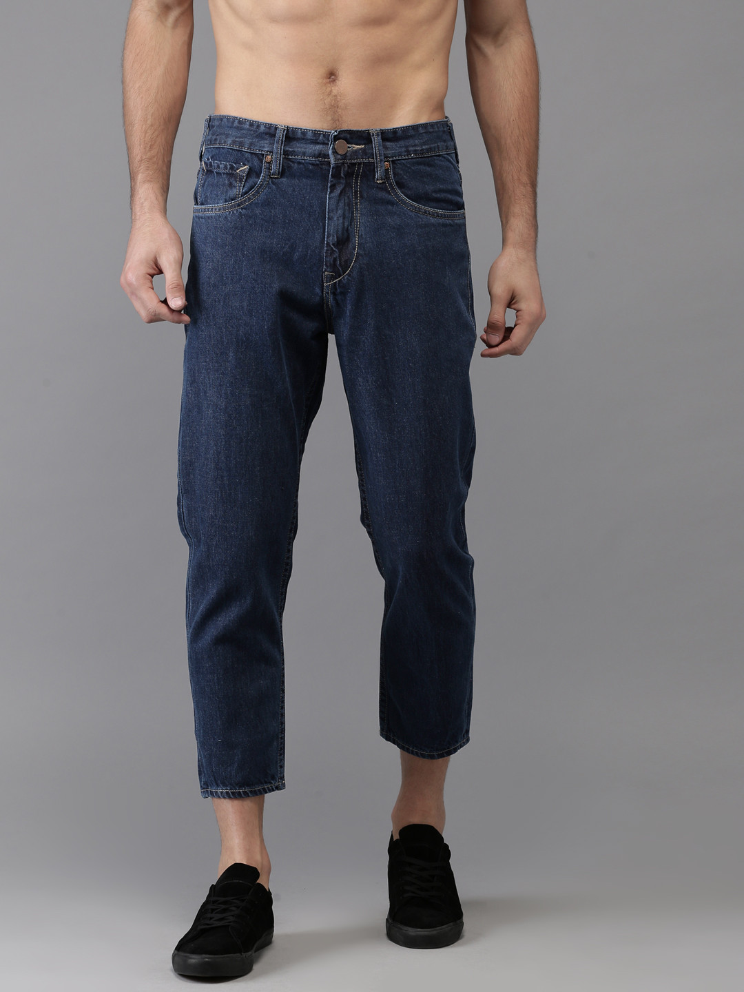 Buy HERE&NOW Men Blue Slim Fit Mid Rise Cropped Clean Look Jeans ...