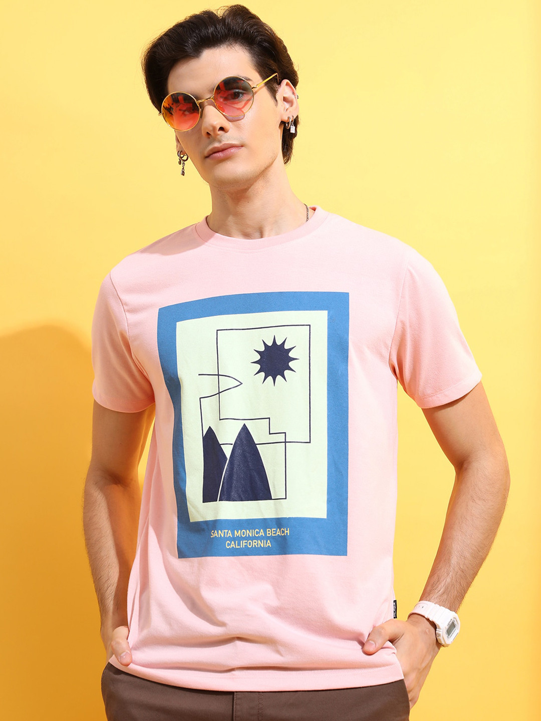 Buy HIGHLANDER Pink Graphic Printed Relaxed Fit T Shirt - Tshirts for ...