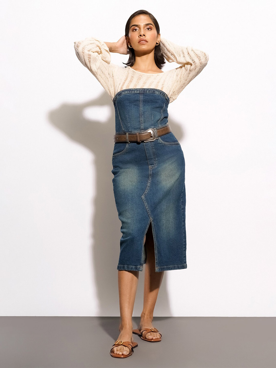 Buy FREAKINS Cotton Denim Sheath Midi Dress - Dresses for Women ...