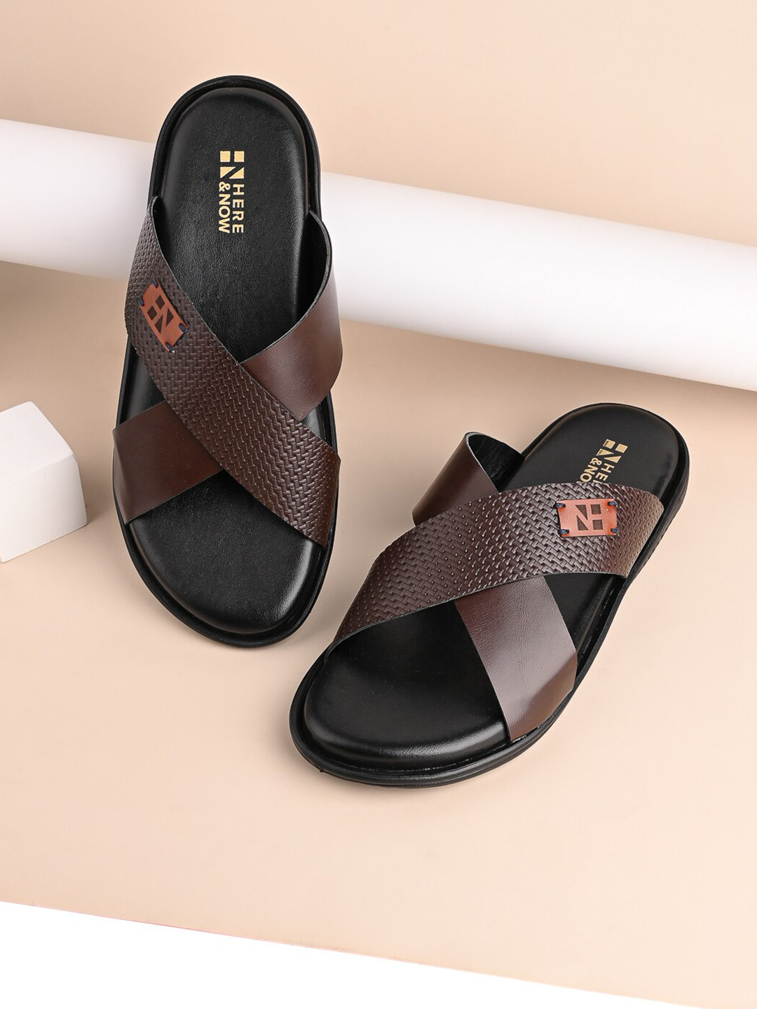 Buy HERE&NOW Men Brown Textured Comfort Sandals - Sandals for Men ...