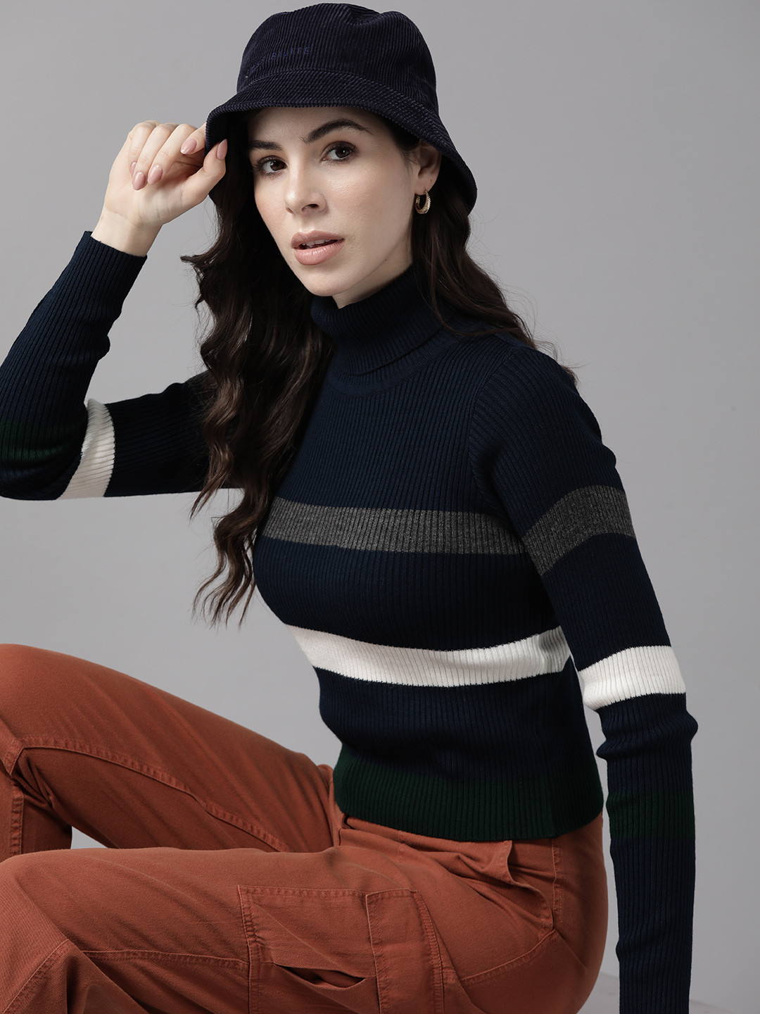 Buy The Roadster Lifestyle Co. Turtle Neck Striped Pullover - Sweaters ...