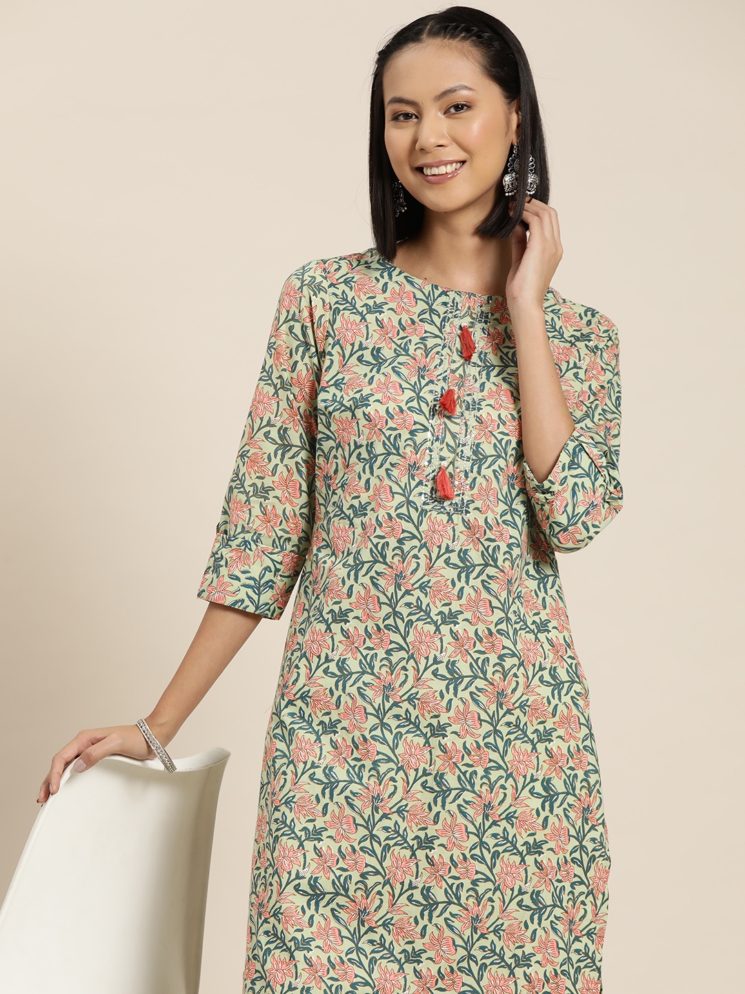 Buy Hereandnow Women Ethnic Motifs Printed Pure Cotton Straight Kurta