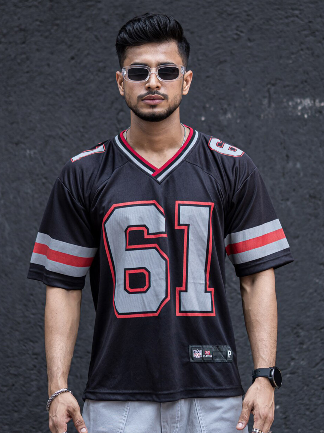 Buy Powerlook Black Typography Printed V Neck Oversized T Shirt ...