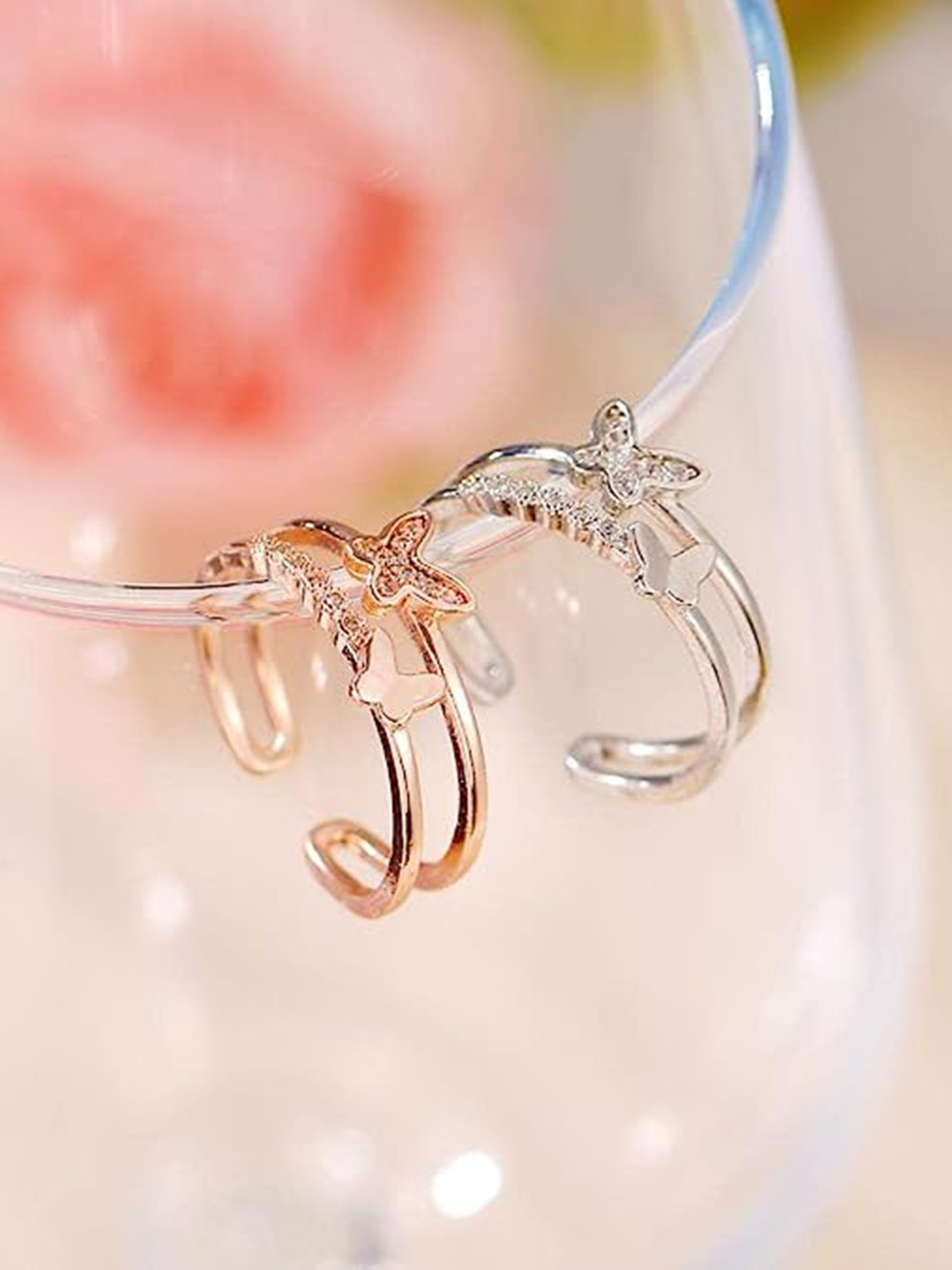 Buy VIEN Women Set Of 2 Butterfly Shaped Adjustable Finger Rings - Ring ...