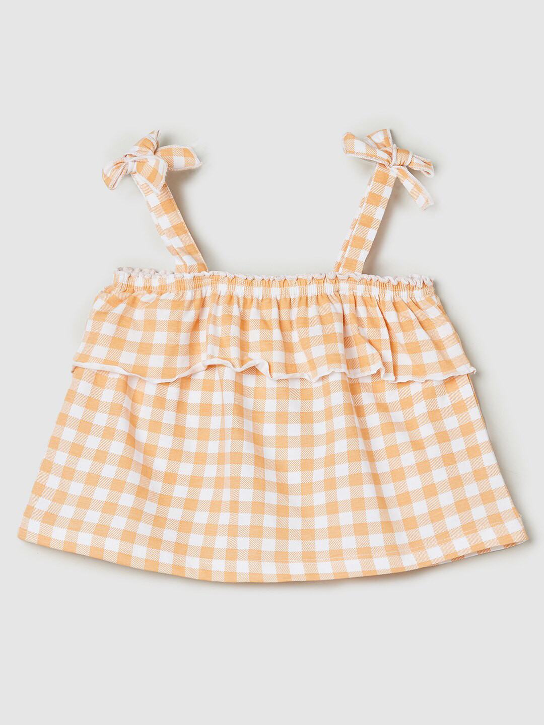 Buy Max Girls Checked Shoulder Straps Ruffles Pure Cotton A Line Top ...