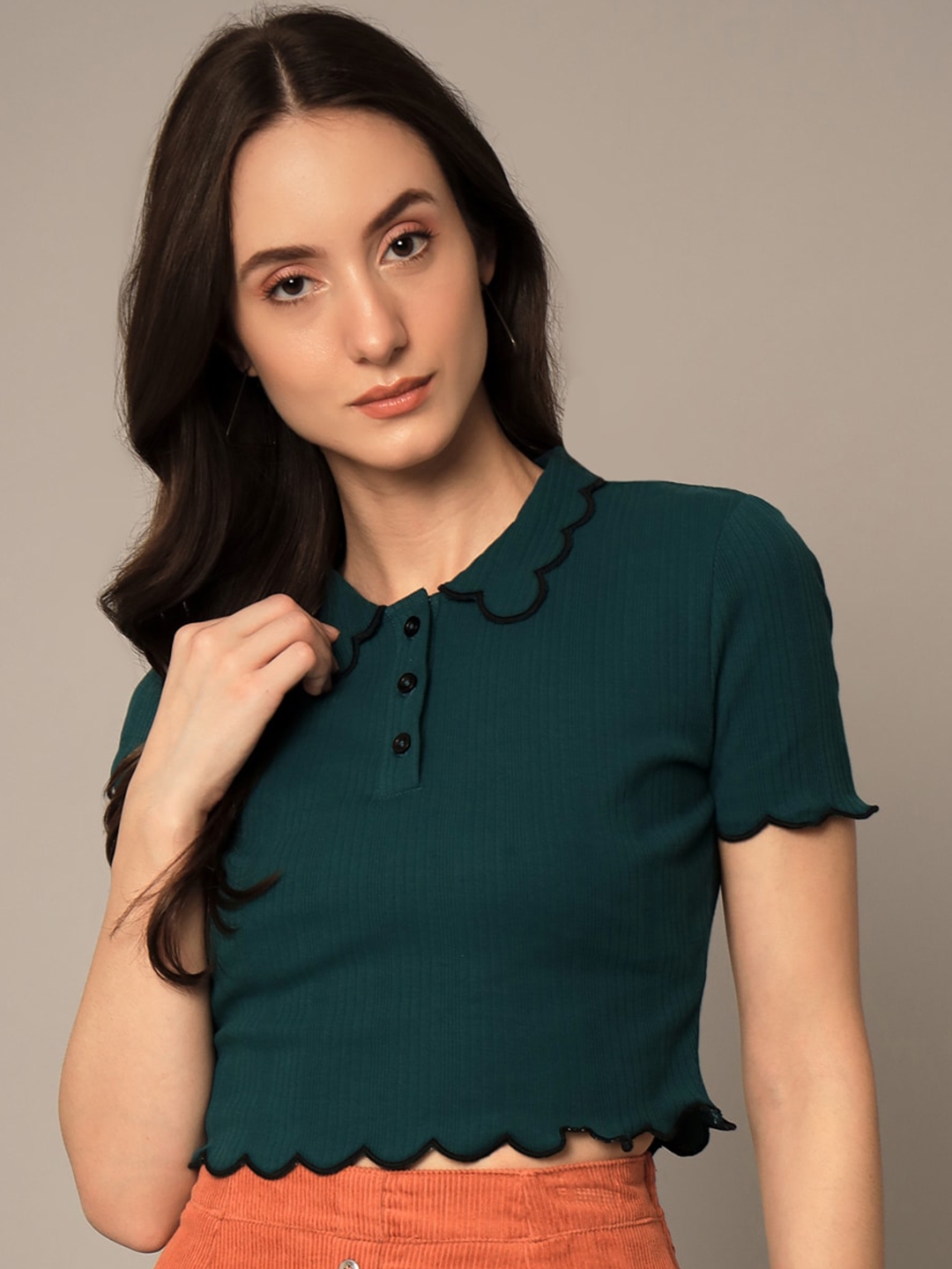 Buy Yaadleen Shirt Collar Pure Cotton Crop Top Tops For Women
