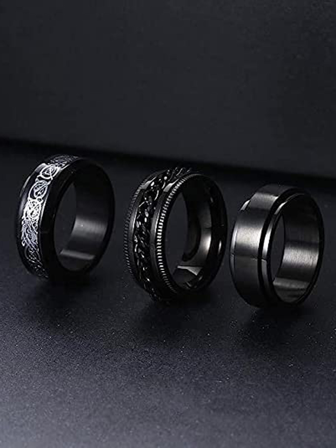 Buy VIEN Set Of 3 Stainless Steel Spinner Finger Rings - Ring for ...