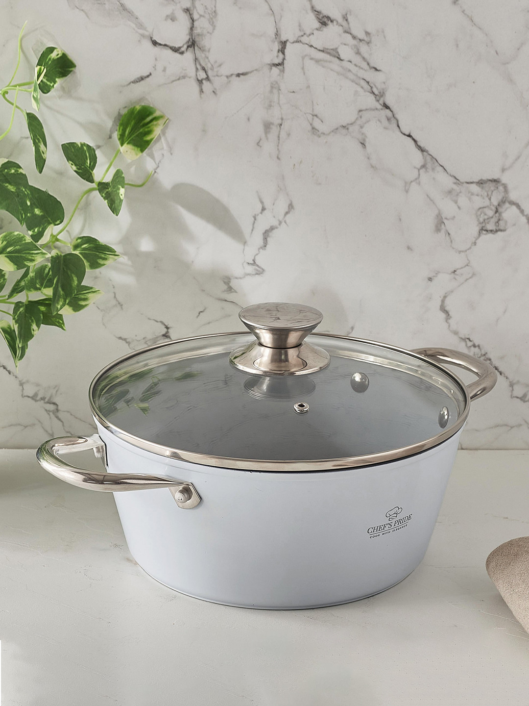 Buy Home Centre Chef's Pride White Non Stick Serving Casserole With Lid ...