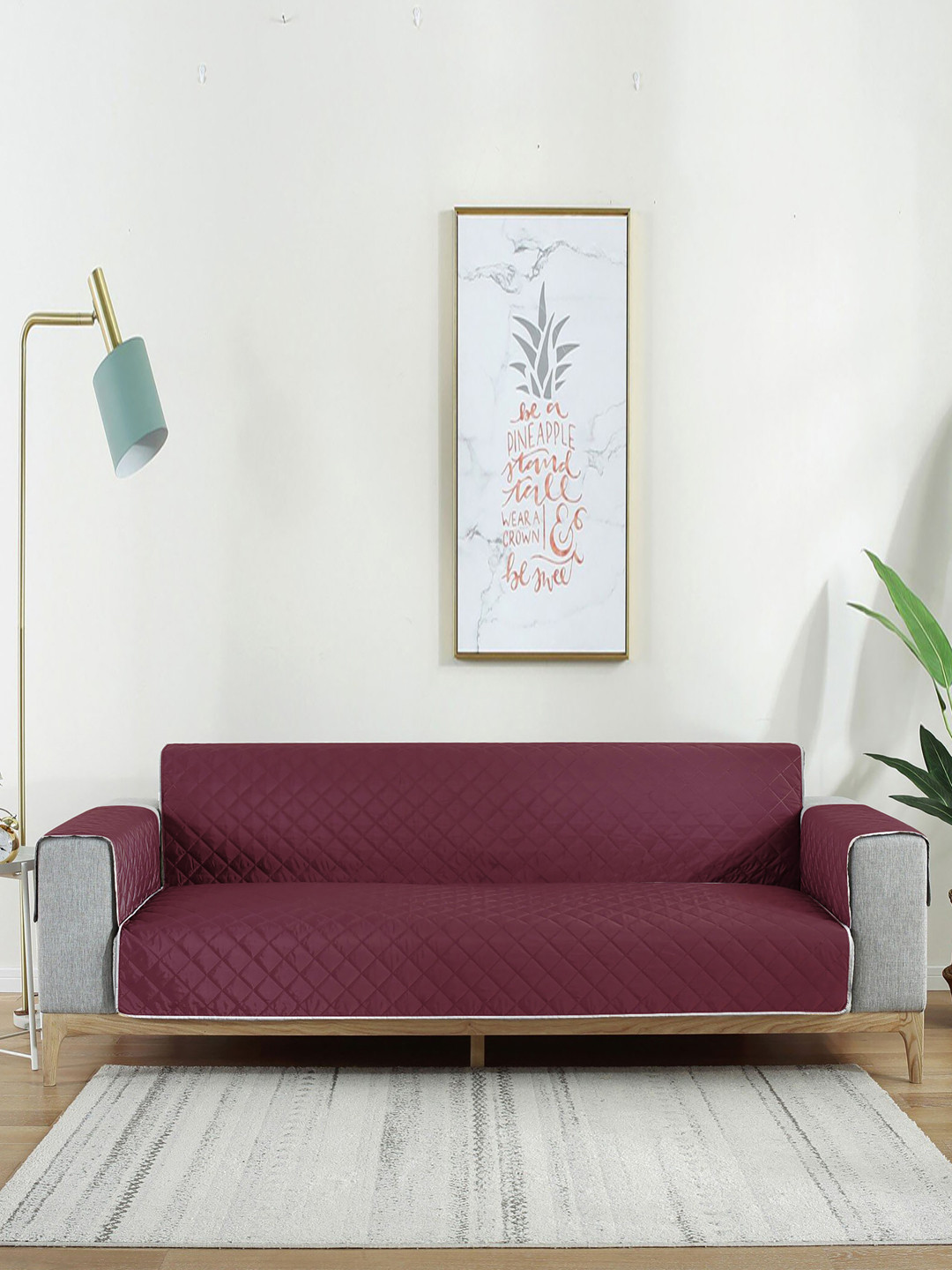 Buy Home Centre Morgan Purple Quilted 3 Seater Sofa Cover With Arms ...