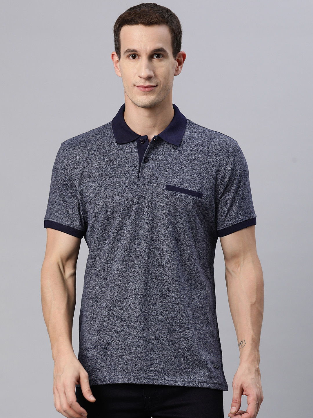 Buy M7 By Metronaut Men Melange Effect Polo Collar T Shirt - Tshirts ...