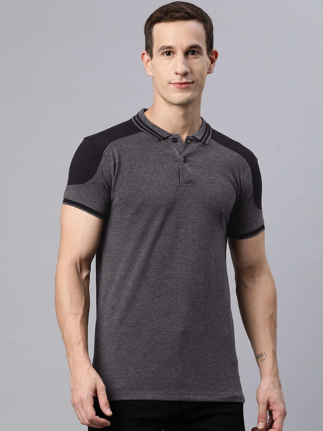 Buy M7 By Metronaut Men Charcoal Polo Collar T Shirt - Tshirts for Men ...