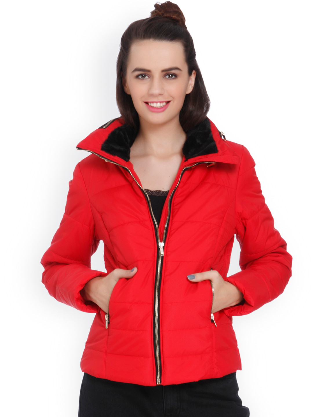 Buy ONLY Women Red Solid Padded Jacket - Jackets for Women 2356970 | Myntra
